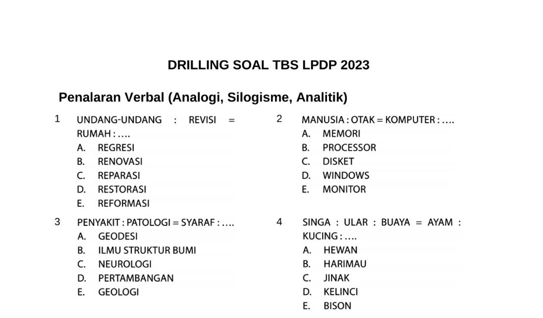 Kumpulan Soal Latihan TBS LPDP